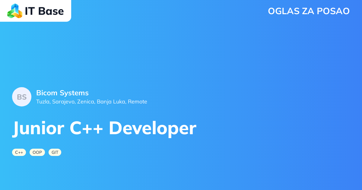 Posao: Junior C++ Developer - Bicom Systems - Tuzla, Sarajevo, Zenica ...